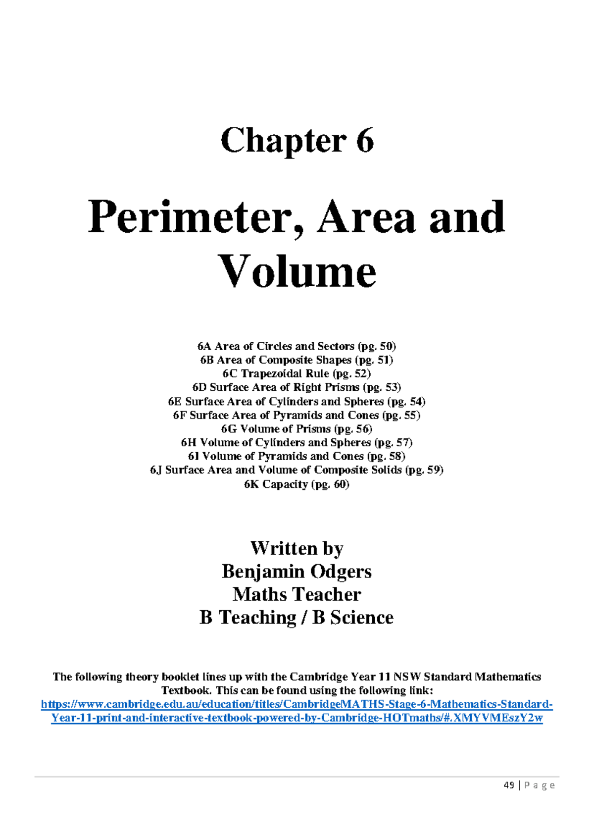 Chapter 6: Perimeter, Area & Volume Notes (Maths B) - Studocu