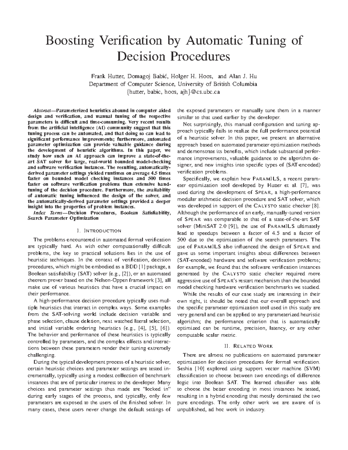 Automated Parameter Tuning in Decision Procedures for Verification ...