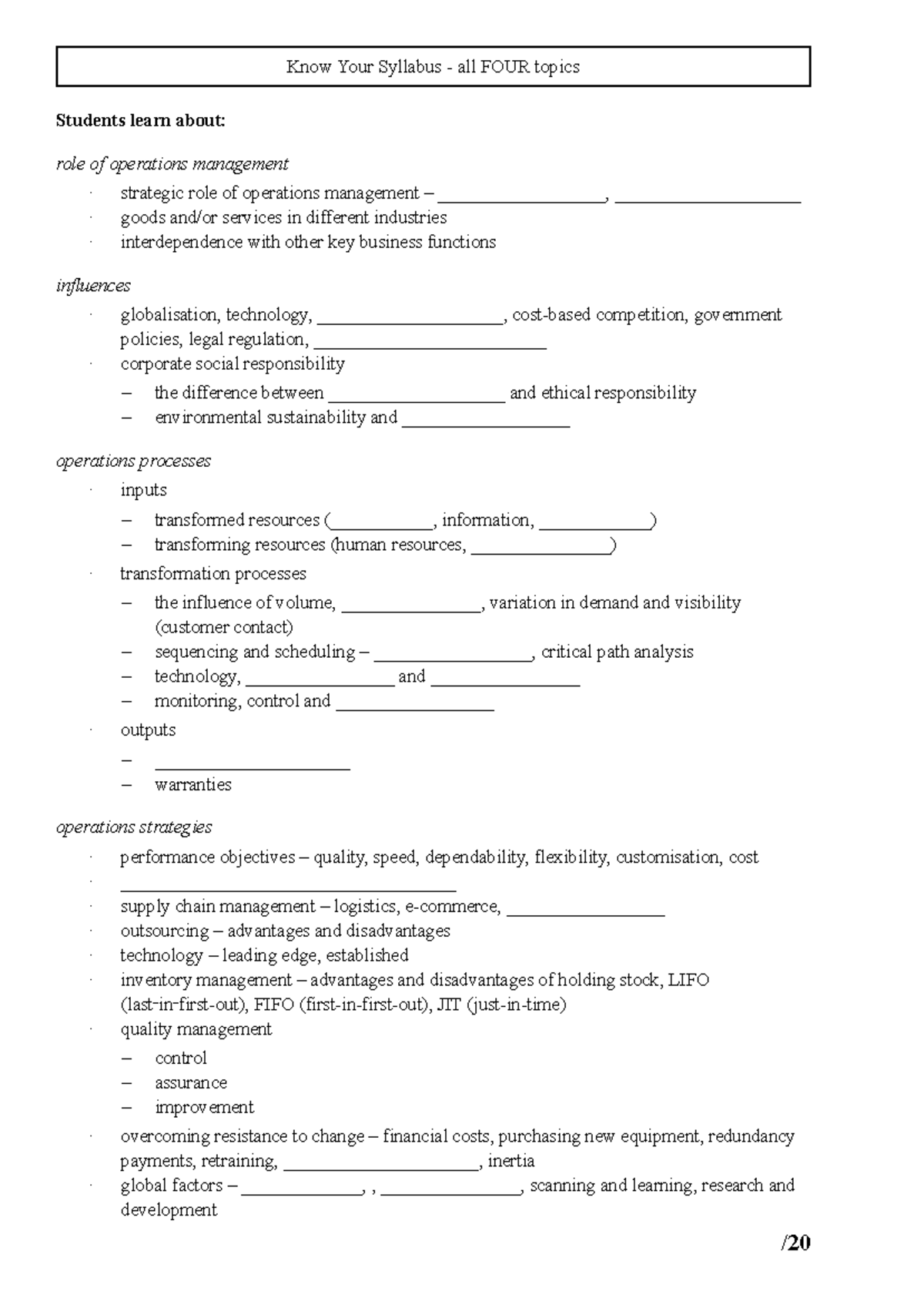 Syllabus Fill-In-The-Blank for All Topics - Business Management 101 ...