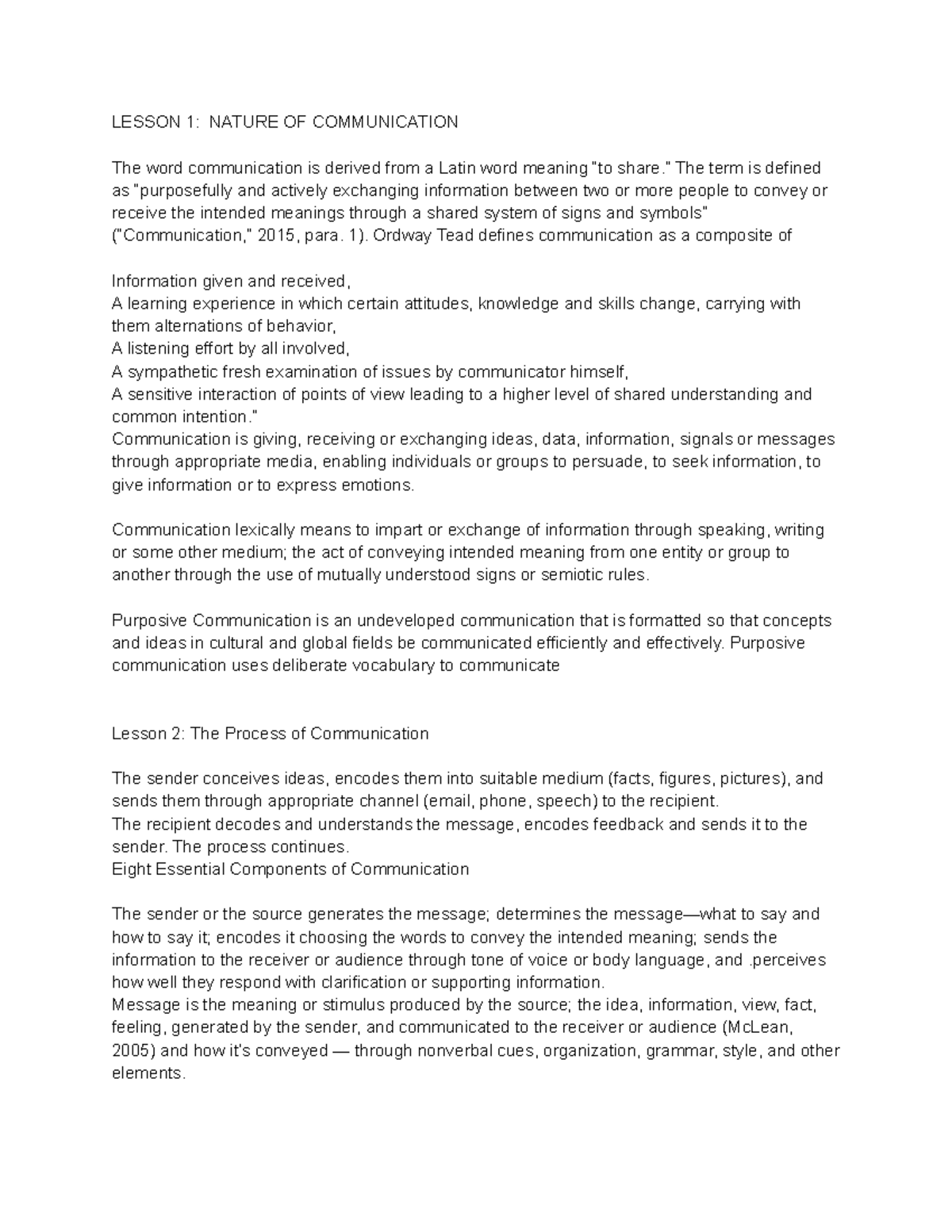 Lesson 1: Nature and Process of Purposive Communication (PCOM101) - Studocu