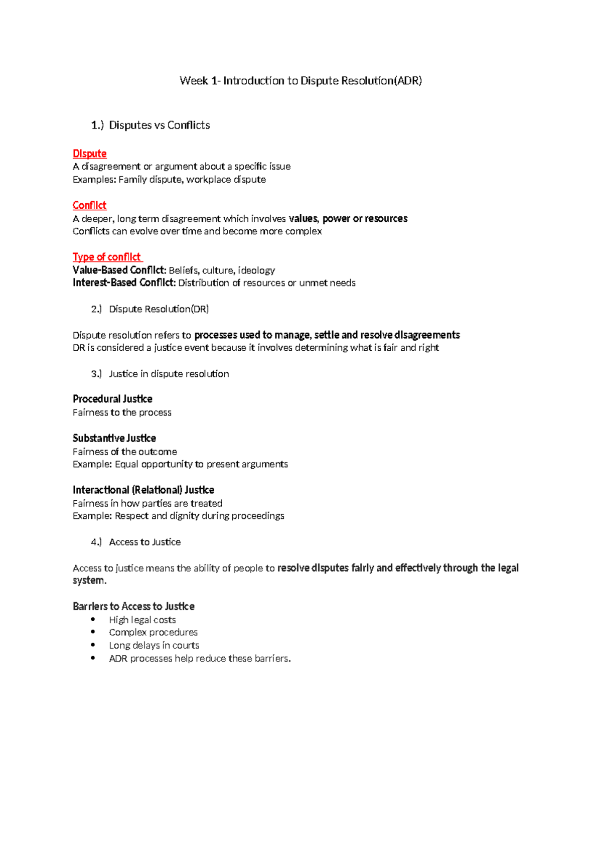 Week 1 Lecture: Introduction to Dispute Resolution (ADR) - Studocu