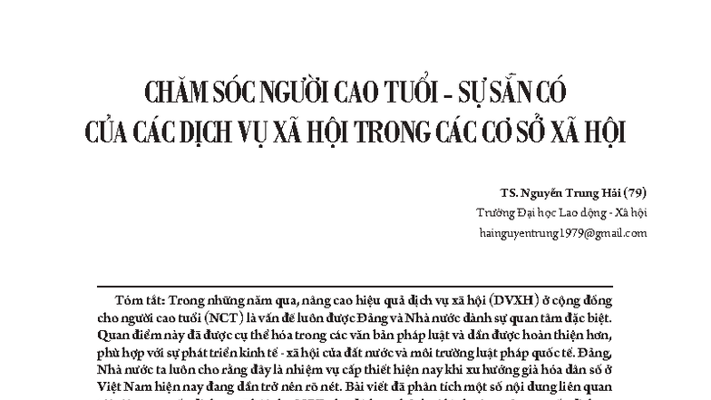 Dịch Vụ Xã Hội Cho Người Cao Tuổi: Nghiên Cứu Tình Hình Tại Việt Nam ...
