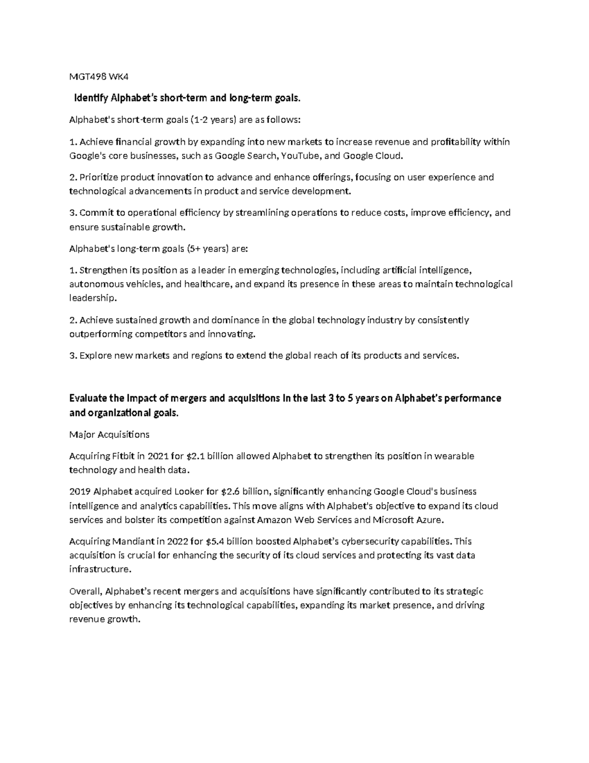 MGT498 WK4 - Analyzing Alphabet's Strategic Goals and Acquisitions ...