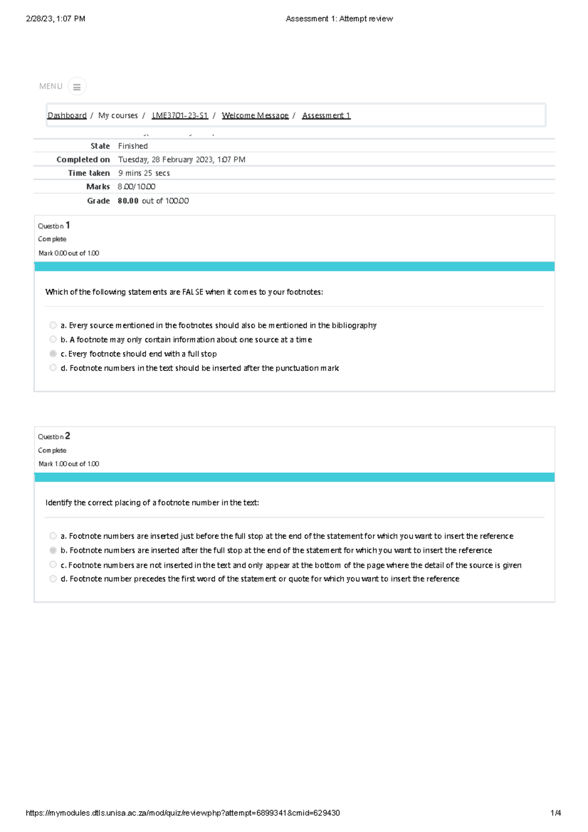 LME3701 Assessment 1 - ASSIGNMENT 1 - Started on Tuesday, 28 February 2023, 12:57 PM State ...