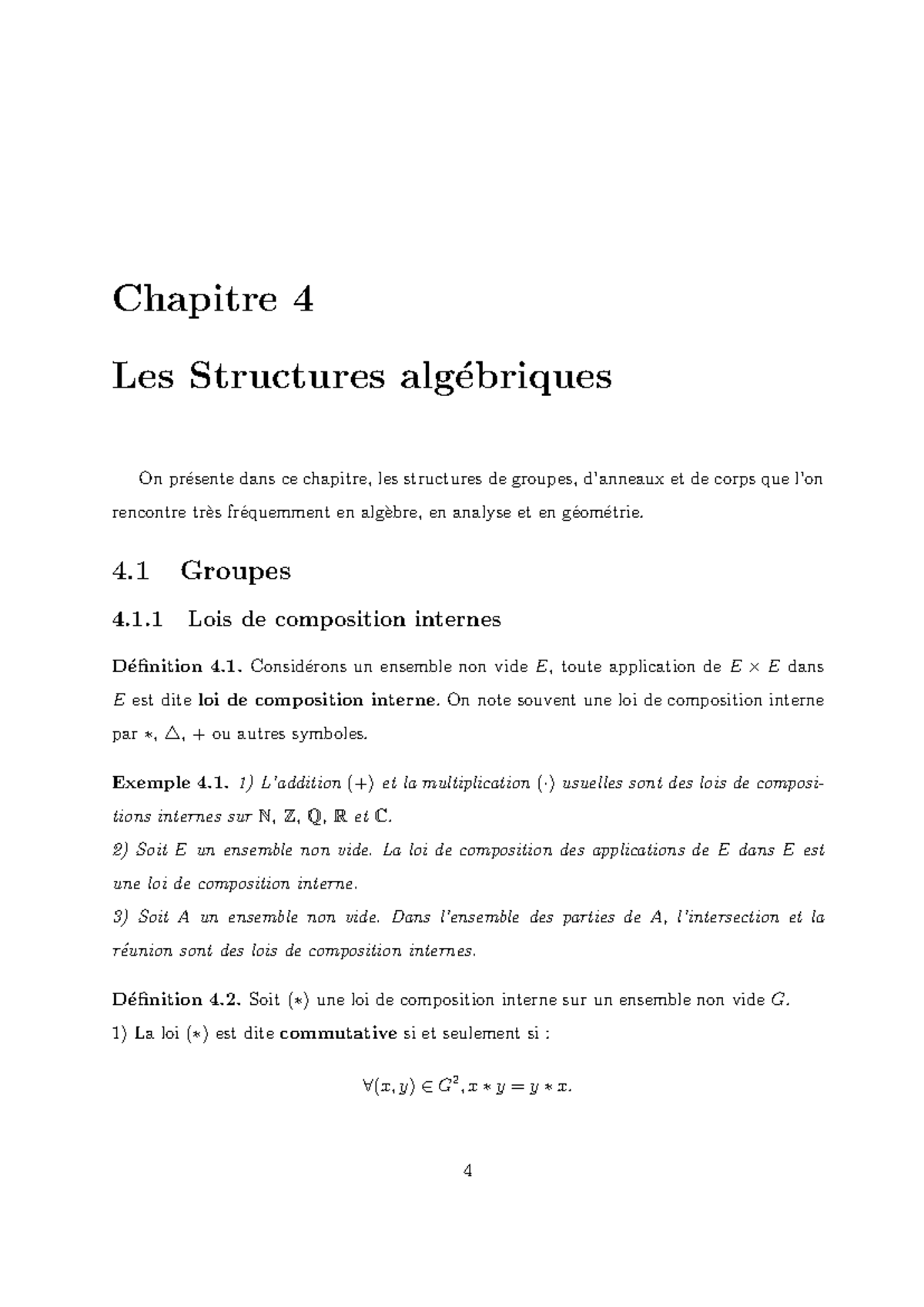 Structures Algébriques: Groupes, Anneaux et Corps - Chapitre 4 Note ...