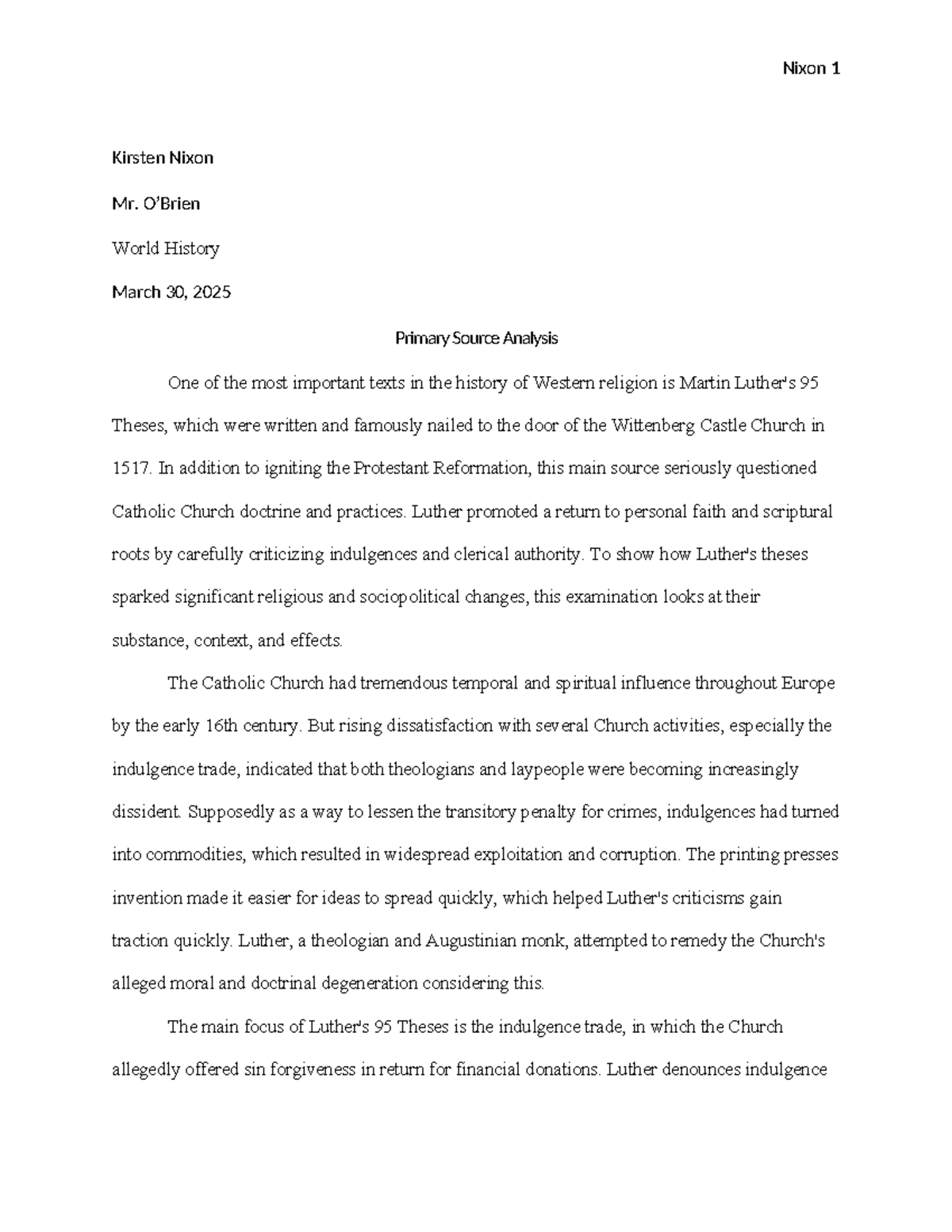 World History Analysis: Martin Luther's 95 Theses (Doc 13) - Studocu