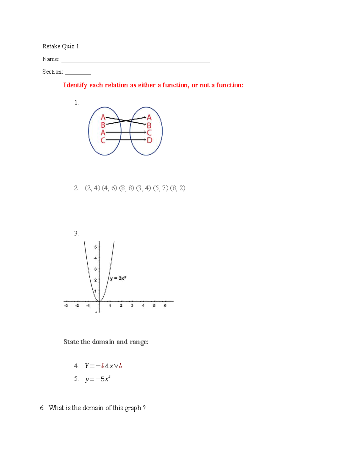 Retake Quiz 1 - Functions, Domain & Range Analysis - Studocu