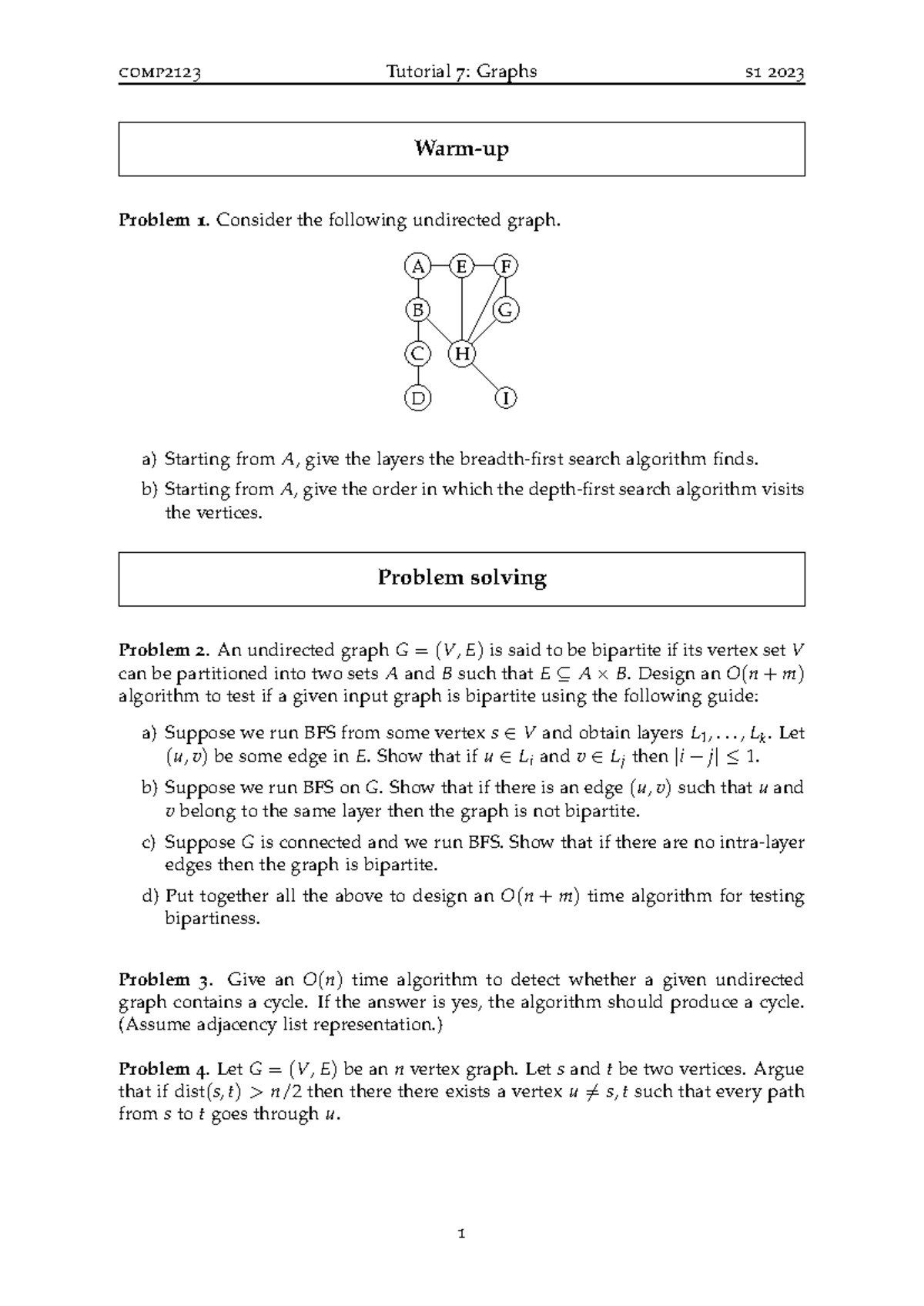 Week 7 - graphs - comp2123 Tutorial 7 : Graphs s1 2023 Warm-up Problem ...