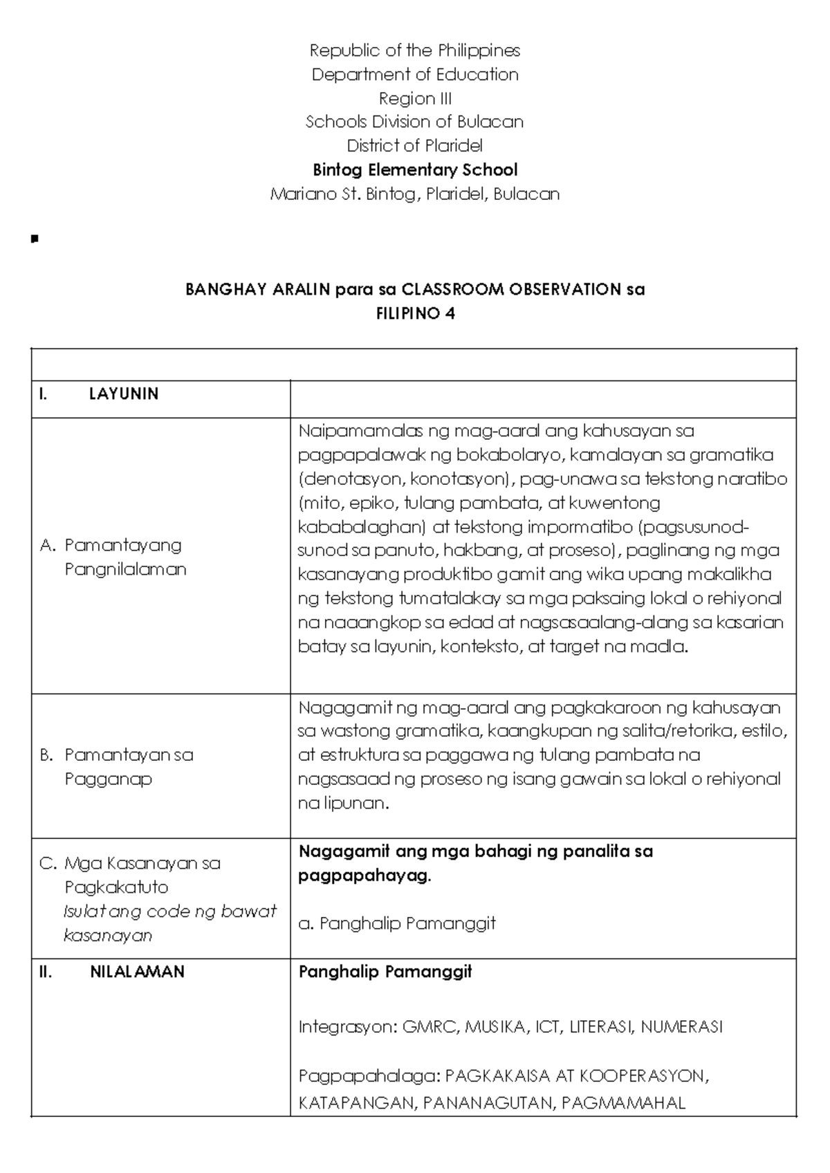 DLP - Filipino 4 - Q4 - WEEK 2 - Banghay Aralin sa Panghalip Pamanggit ...