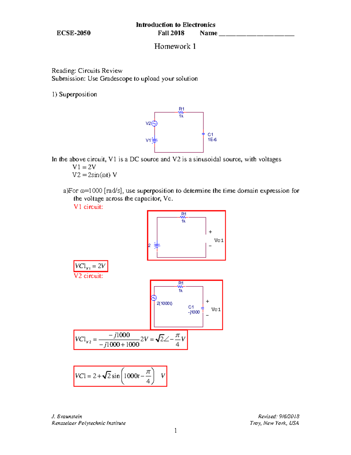 HW01 solution - HW problems - Introduction to Electronics Fall 2018 Name Homework 1 Reading ...