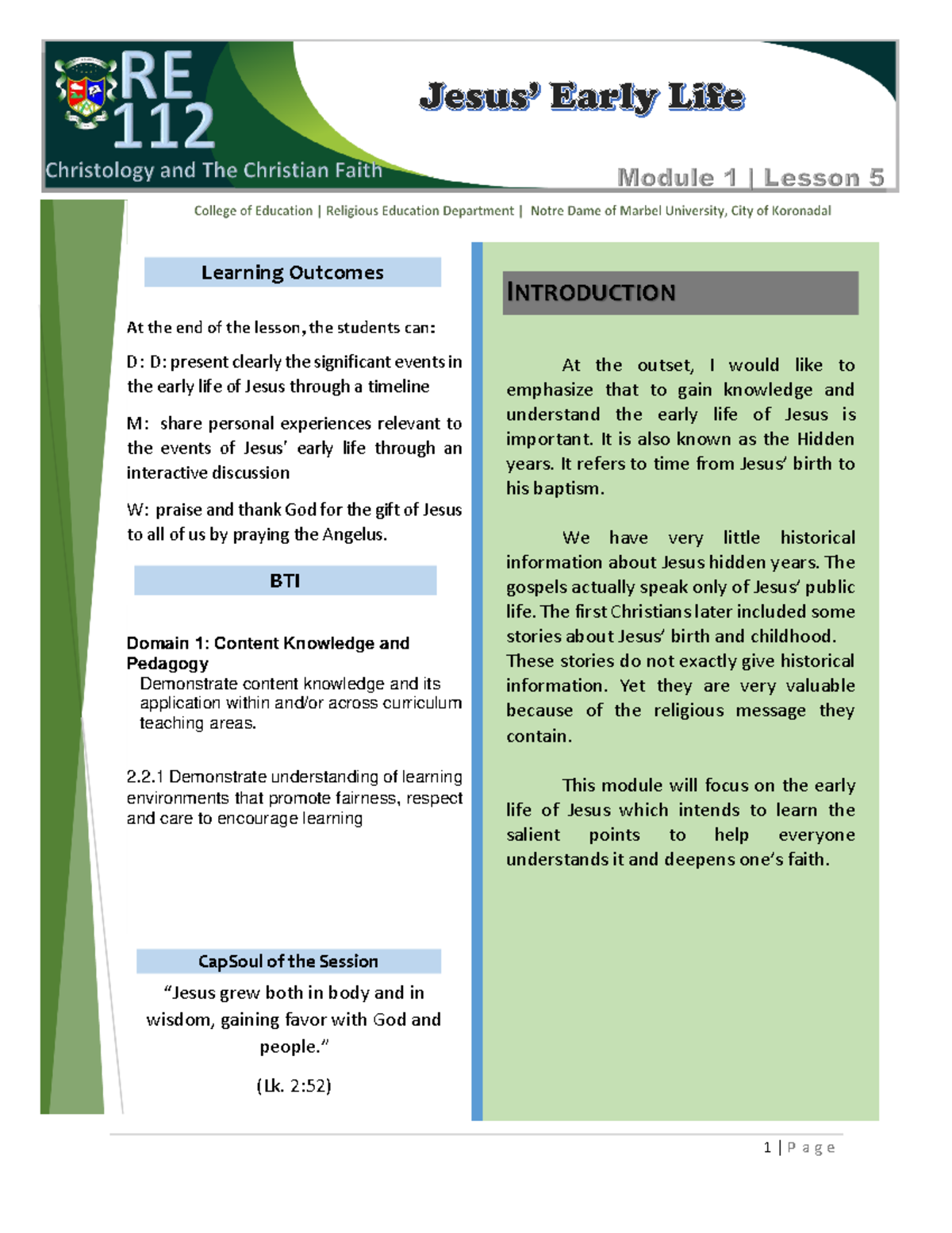 Lesson 5: Understanding the Early Life of Jesus (BTI) - Studocu