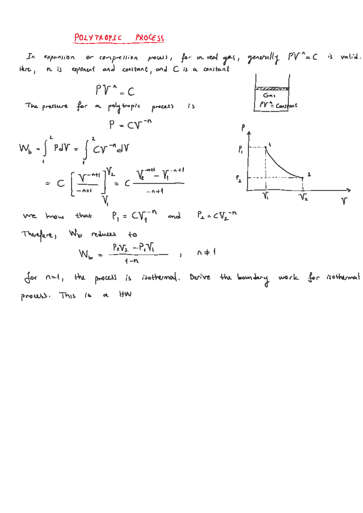 Polytropic Process: HW on Work Derivation for Real Gases - Studocu
