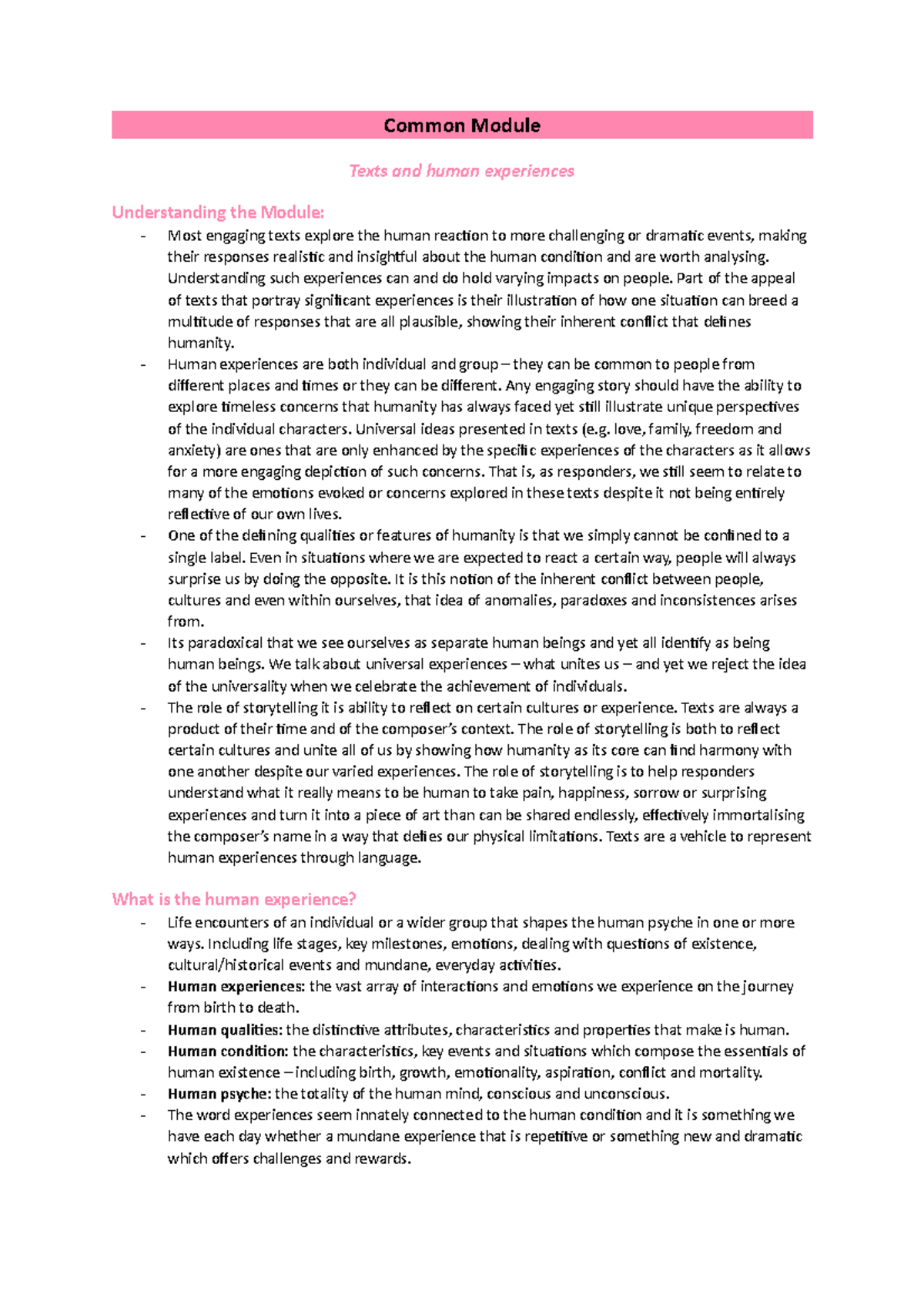 Common Module The Crucible notes - Common Module Texts and human ...
