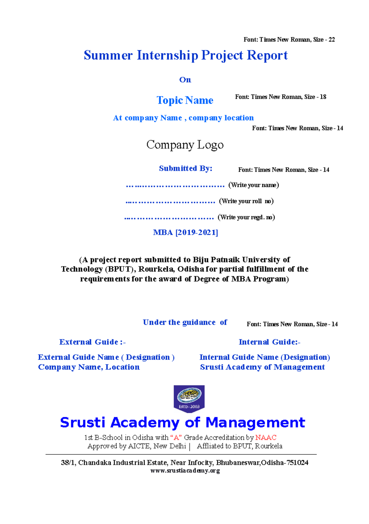 SIP Project template final Revised - Summer Internship Project Report ...