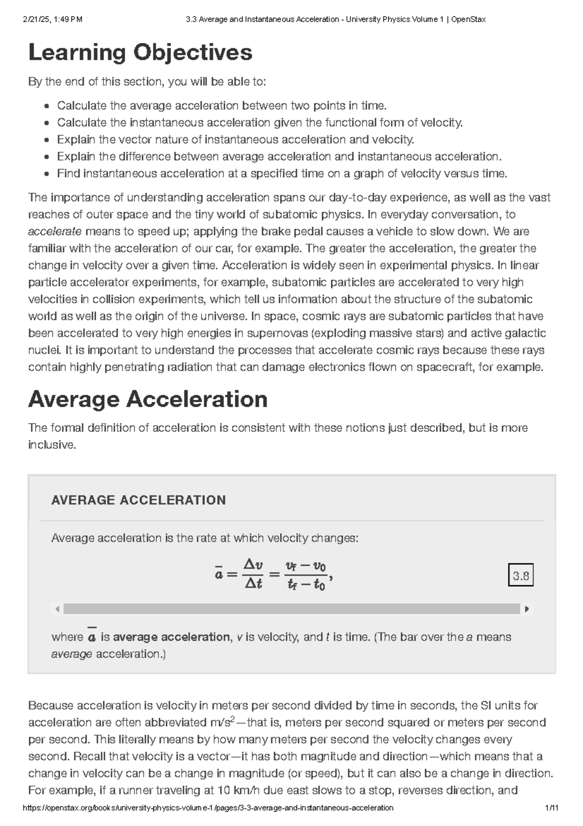 Understanding Average & Instantaneous Acceleration in Physics - Learning Objectives By the end ...