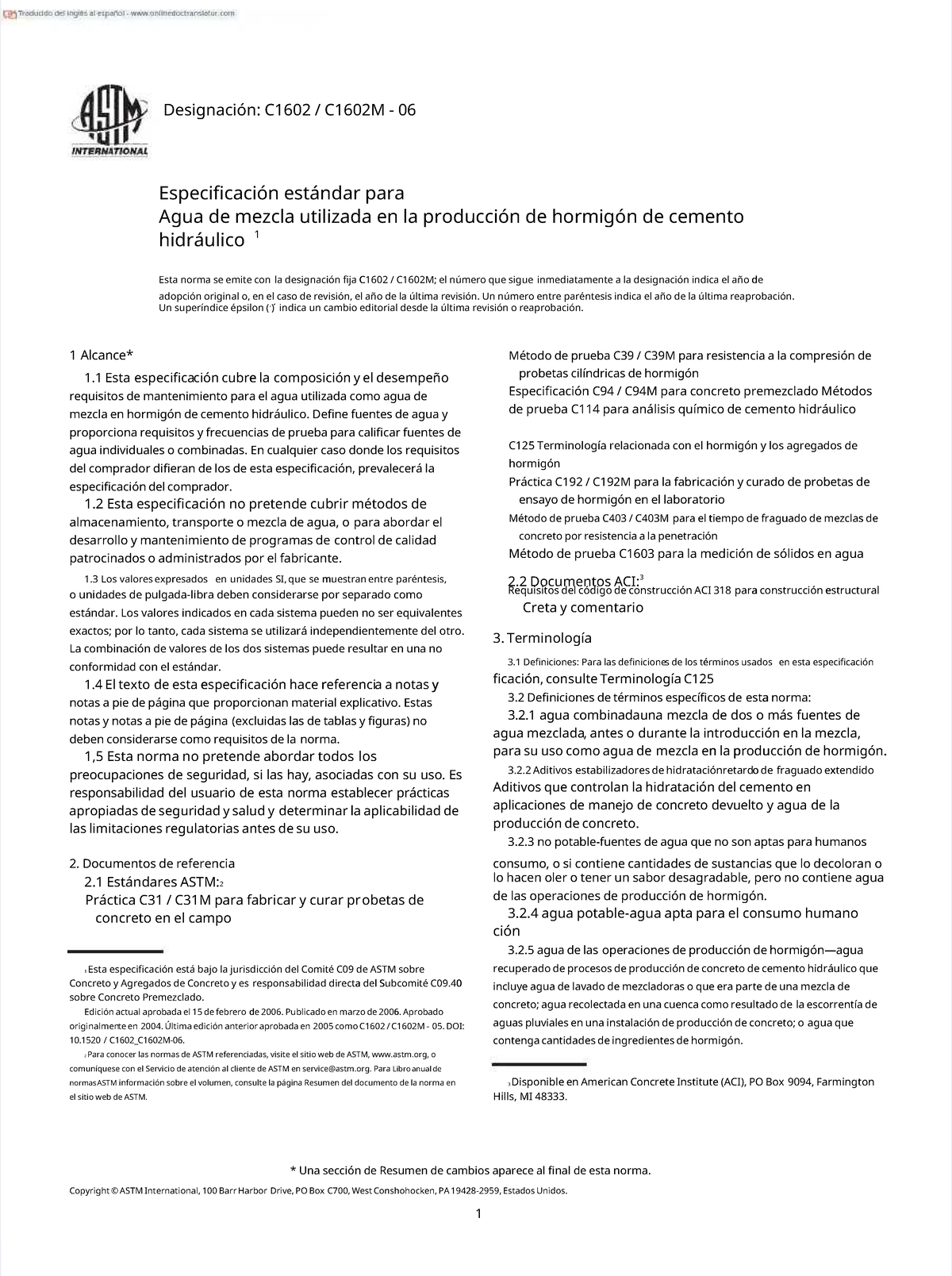ASTM 1602 (Agua para el concrero) - Designación: C1602 / C1602M ...