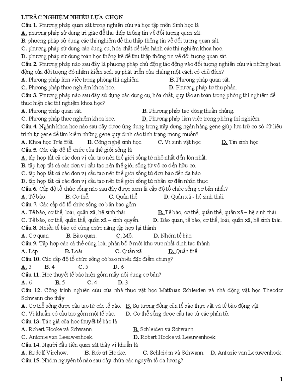 Đề cương Trắc Nghiệm Sinh Học GKI-K10 - Studocu