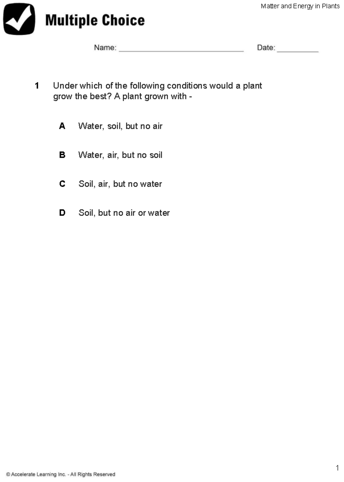 Understanding Matter and Energy in Plants - Study Guide & Questions ...