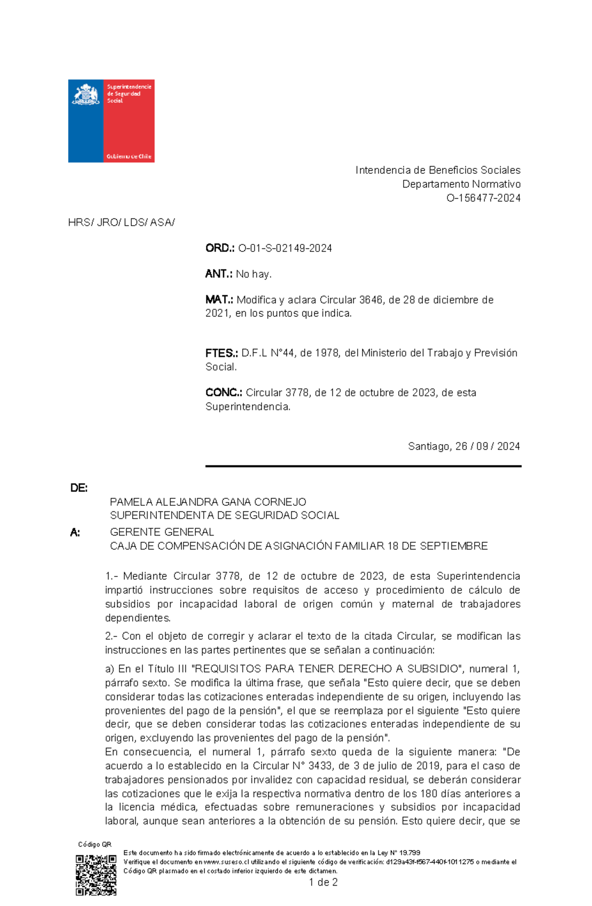 Modificación de Circular 3646 y Aclaraciones sobre Subsidios Laborales ...