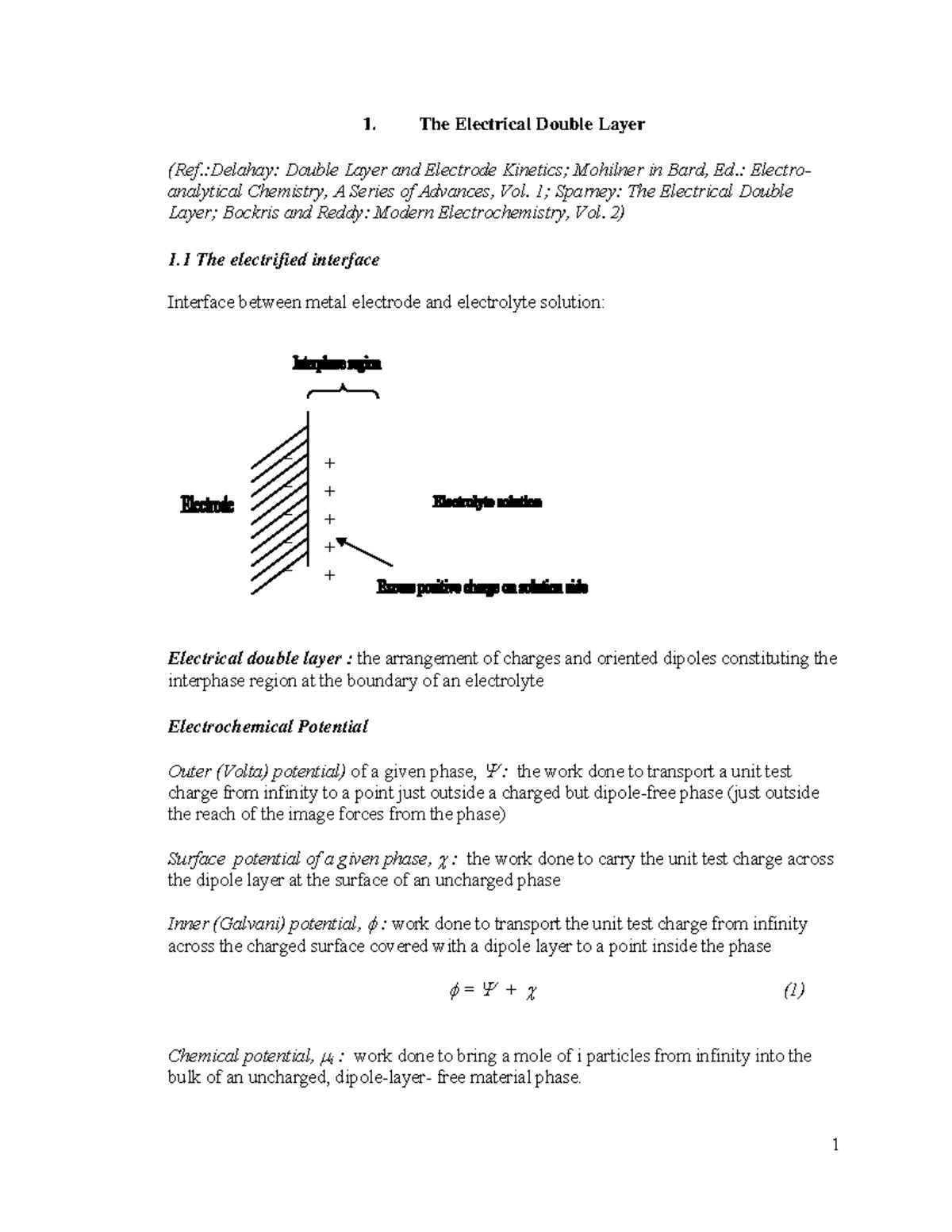 Electrochemistry Lecture Notes 1: Understanding the Electrical Double ...