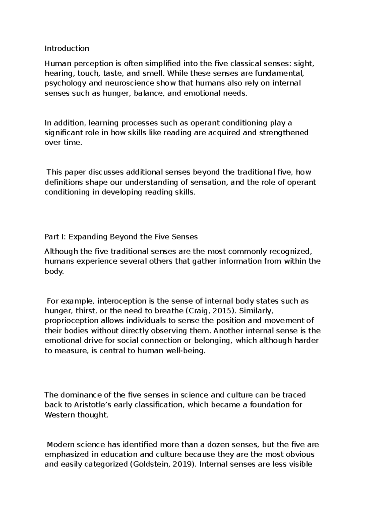 PSY 101: Expanding Human Senses & Operant Conditioning in Reading ...