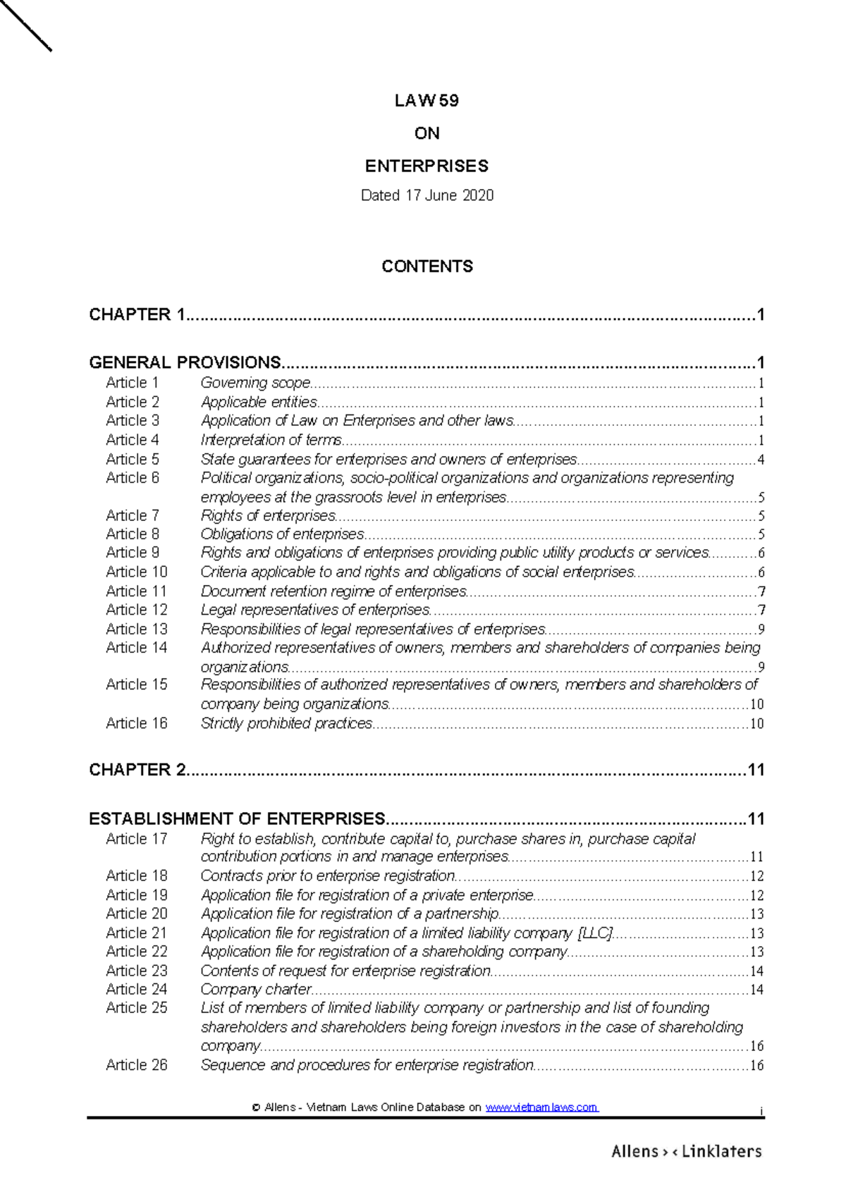 LAW 59: Comprehensive Overview of the 2020 Law on Enterprises - Studocu