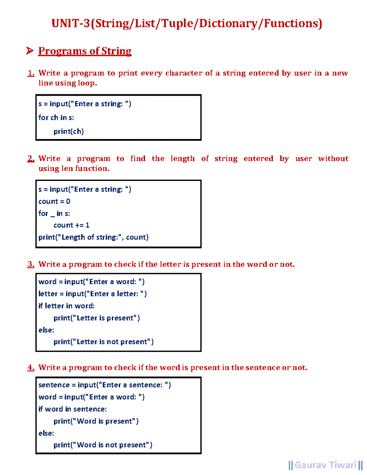 Practice Programs (Unit-3) Solutions for String Manipulation - Studocu