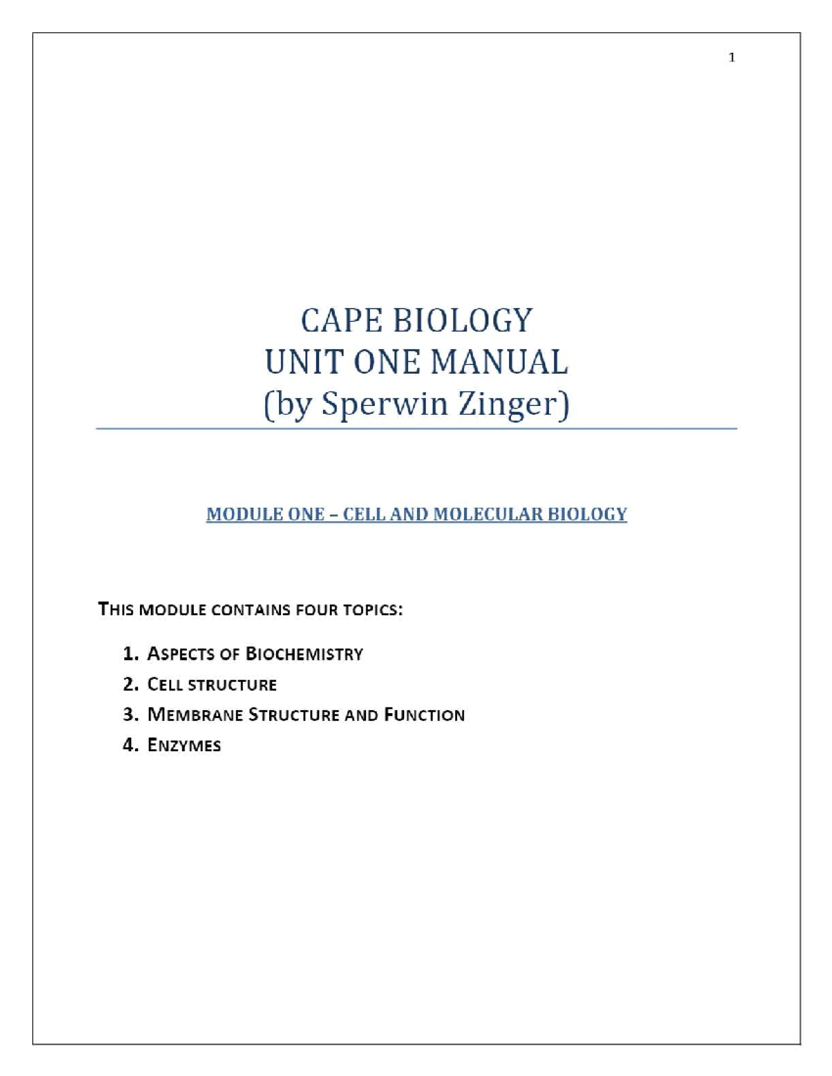 CAPE Biology Unit 1 Manual - Comprehensive Study Guide - Studocu