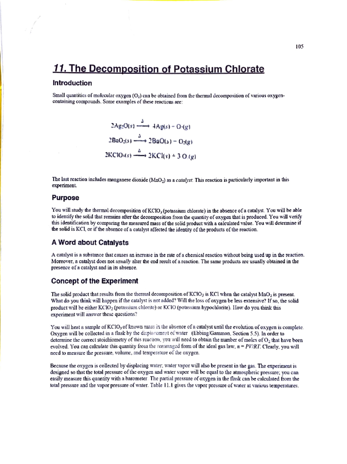 The decomposition of potassium chlorate - 11. The Decomposition of ...