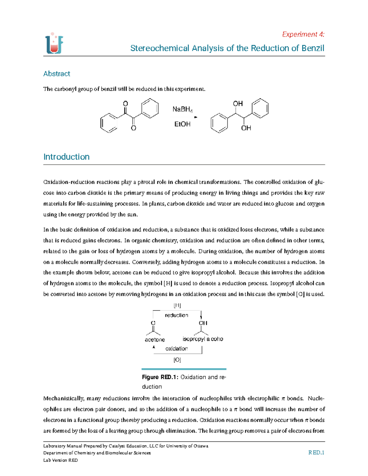 Lab 4: Stereochemical Analysis of Benzil Reduction Experiment - Studocu