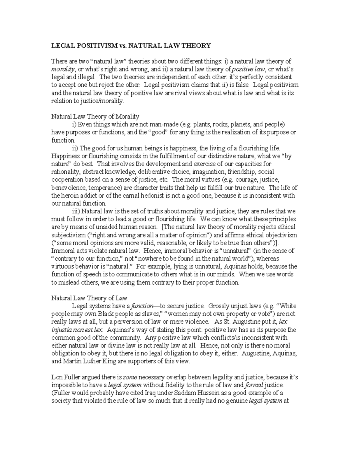 Natural Law vs. Legal Positivism: A Comparative Study (Course Code ...