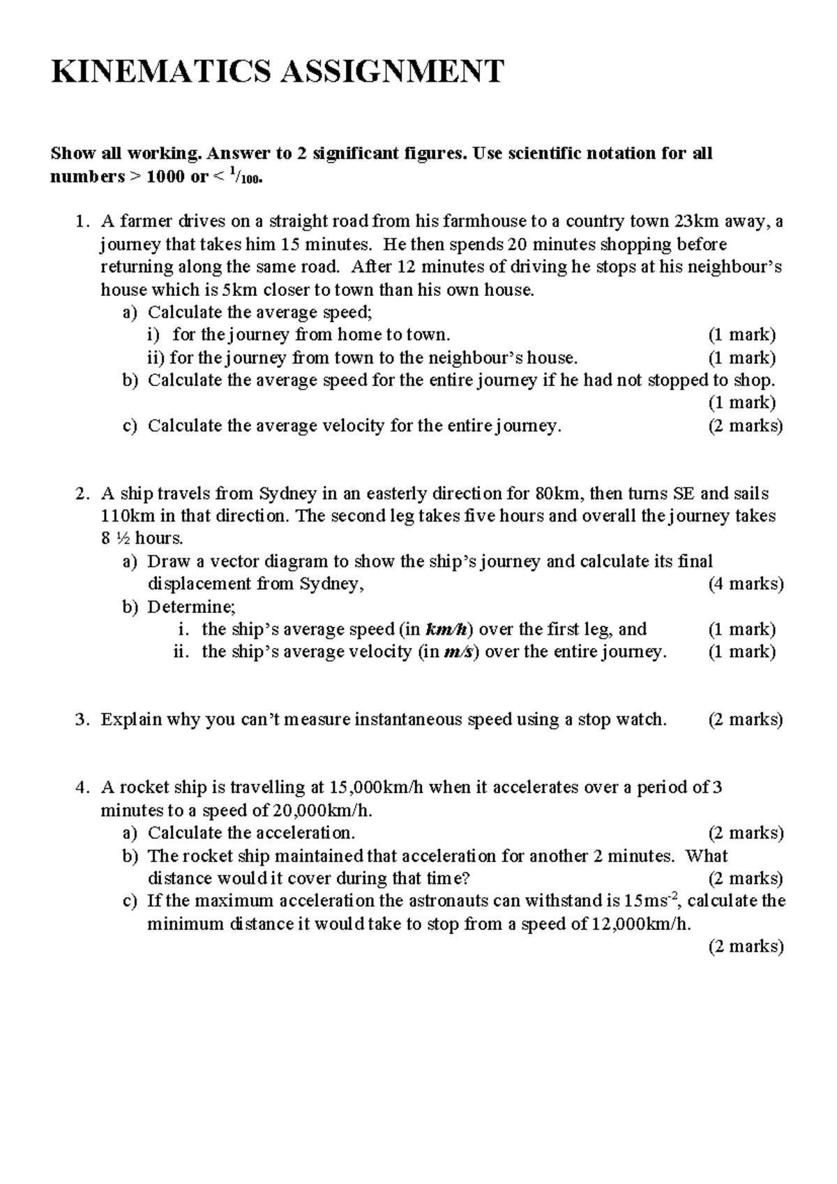 KIN 101 Kinematics Assignment: Detailed Solutions and Calculations ...