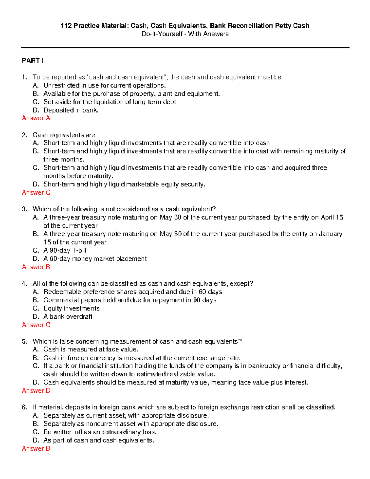 3 1 1 2. Practice Material: Cash and Cash Equivalents & Bank ...