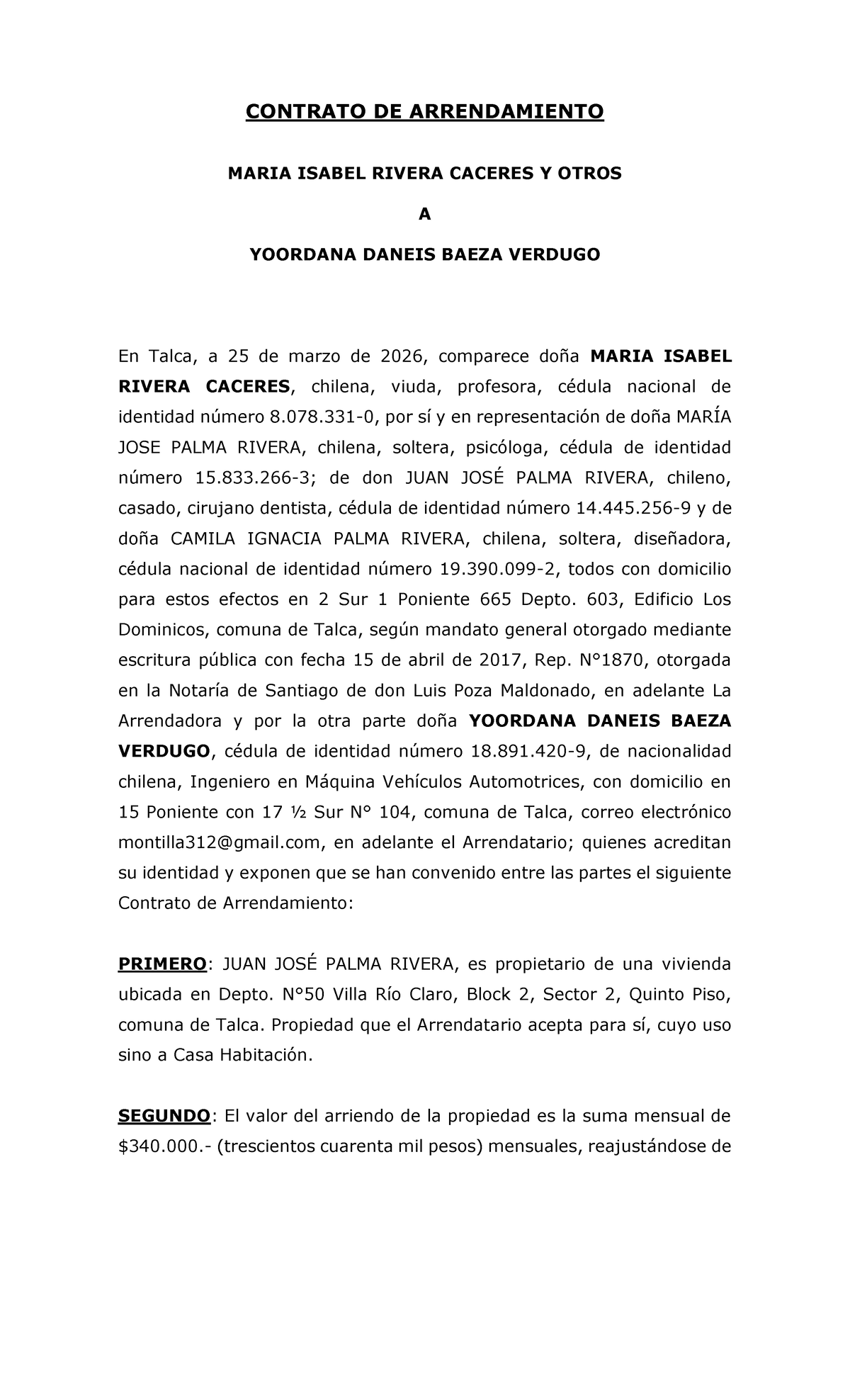 Contrato de Arrendamiento - María Isabel Rivera C. y Yoordana B. 2026 ...