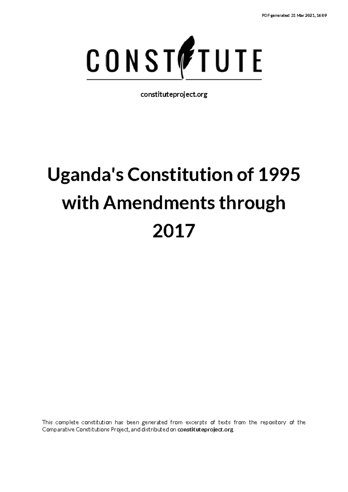 1995 Constitution of Uganda with Amendments (Rev. 2017) - Studocu