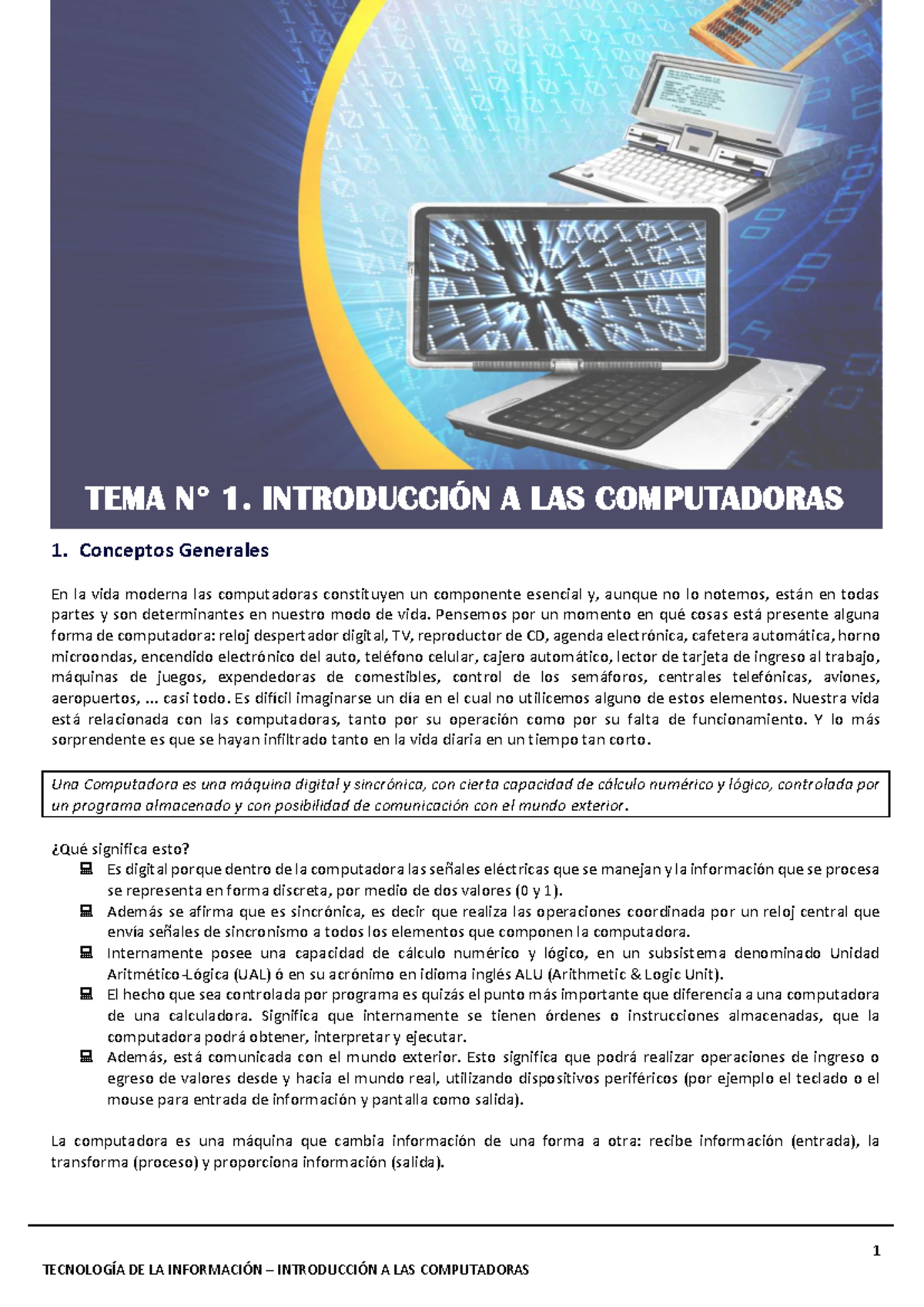 TEMA 1. Introduccion A LAS Computadoras - 1 TEMA N° 1. INTRODUCCIÓN A ...