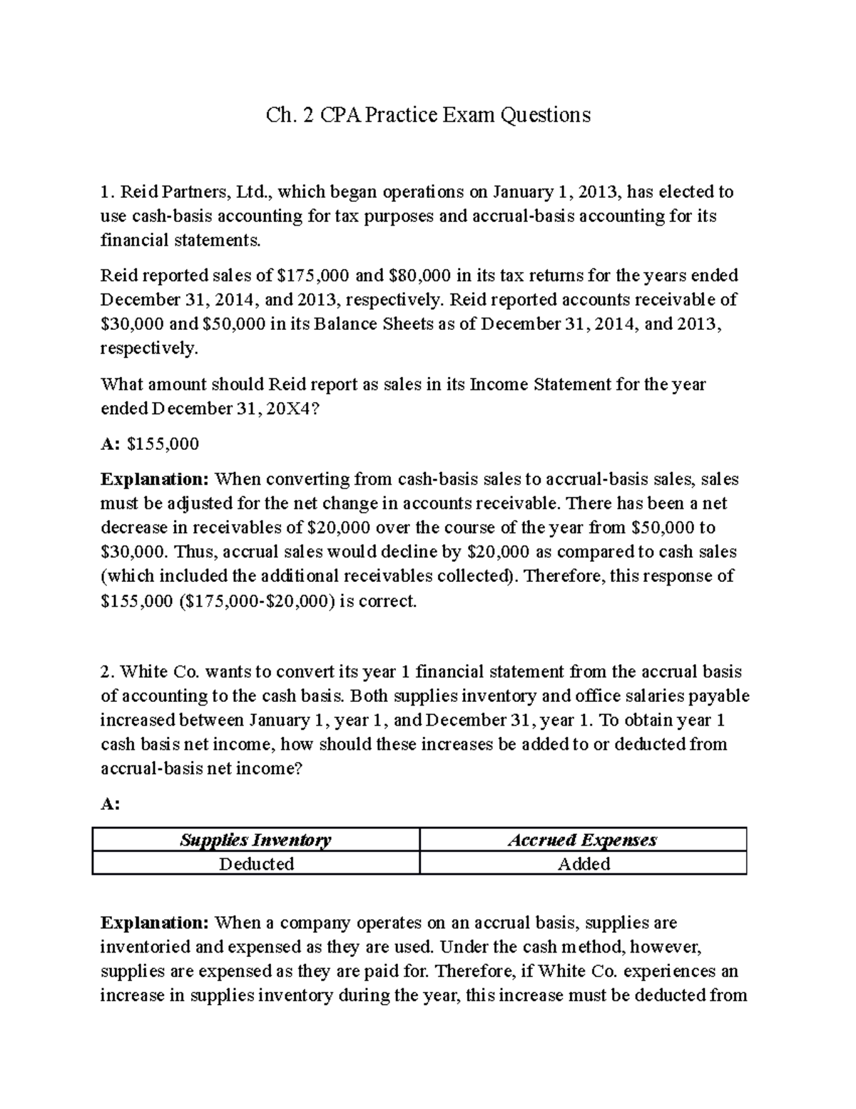 Ch. 2 CPA Exam Practice Questions and Task-Based Simulation - Ch. 2 CPA ...
