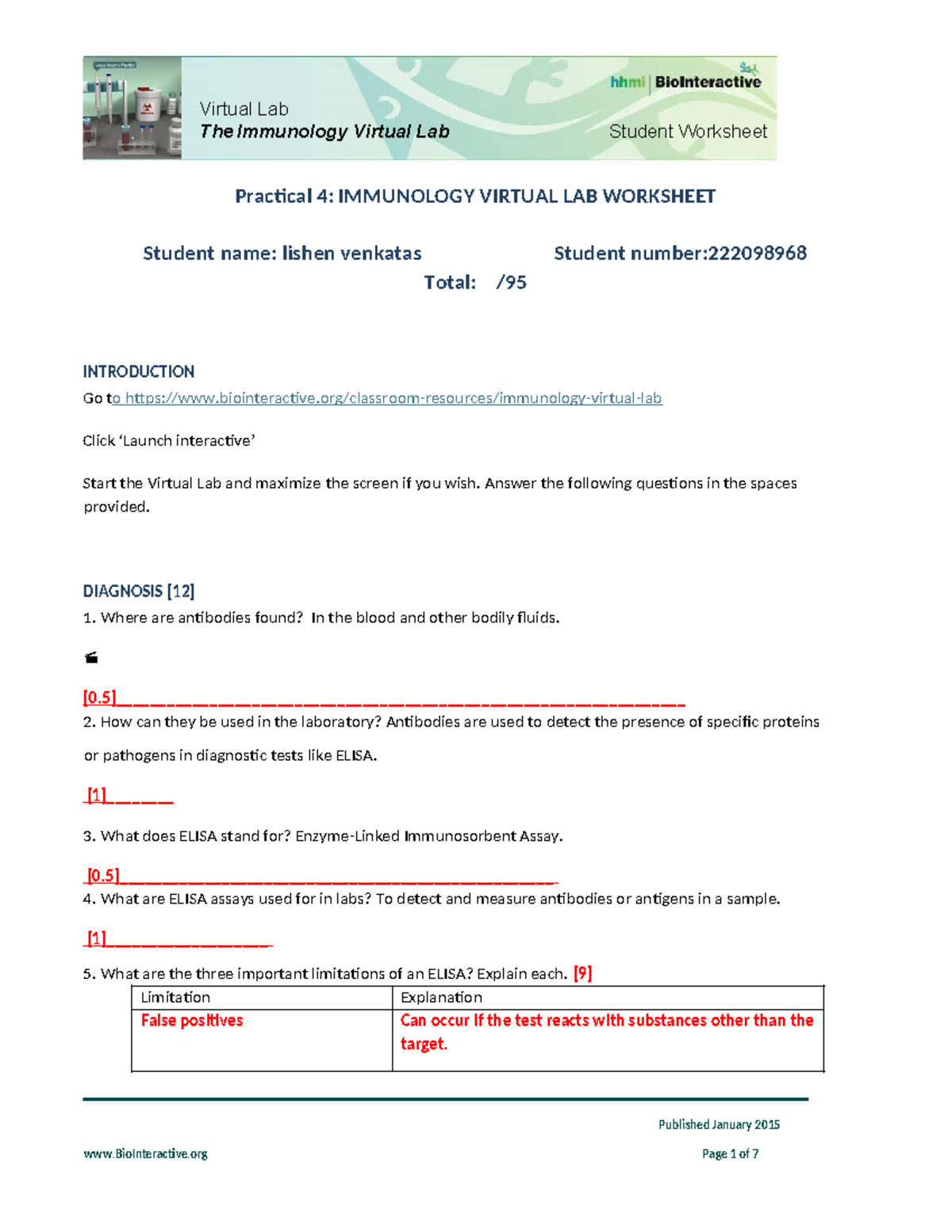 Prac4biol344 - biol344 PRACTICAL 4 - Student Worksheet The Immunology ...