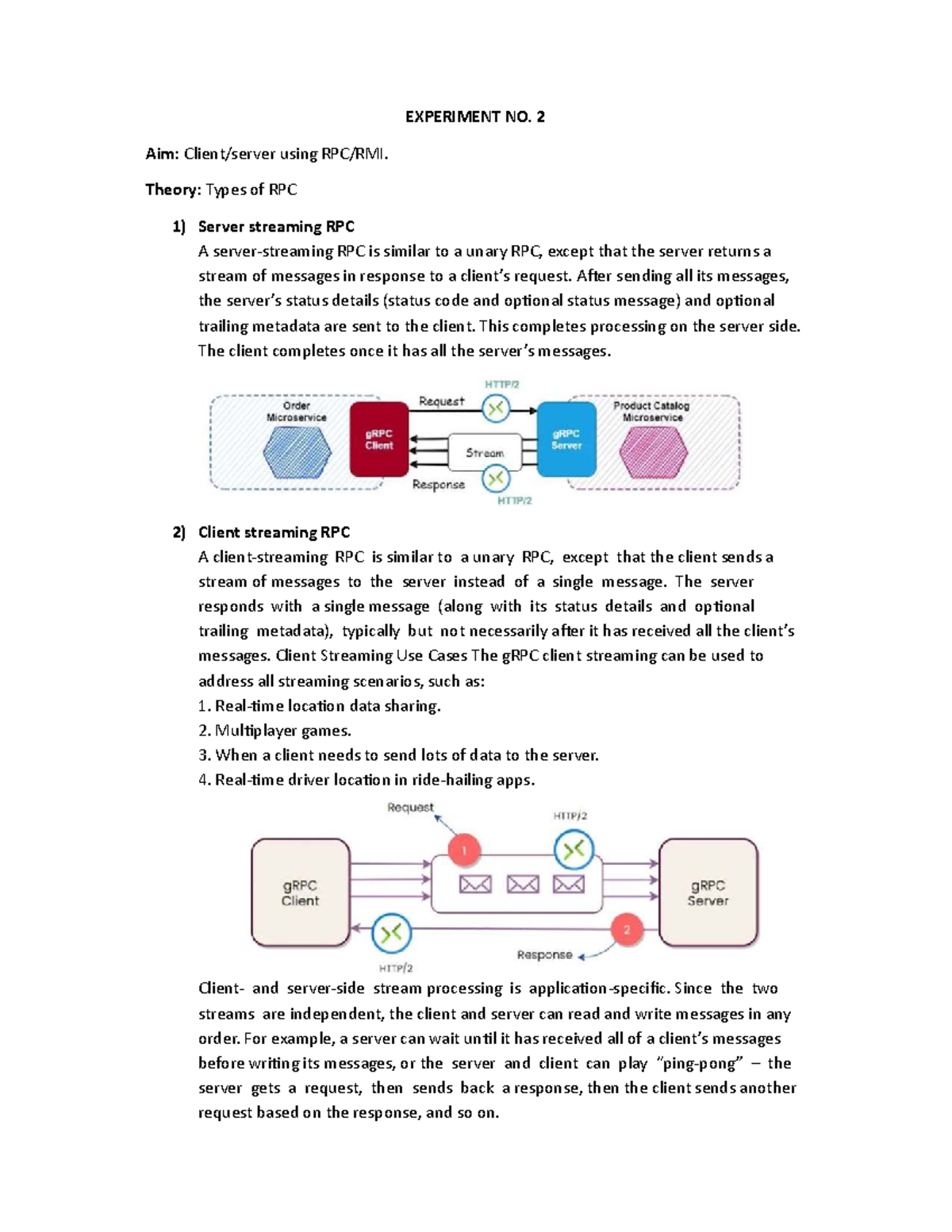Dc practical 2 - Exploring server and client streaming RPC types - Studocu