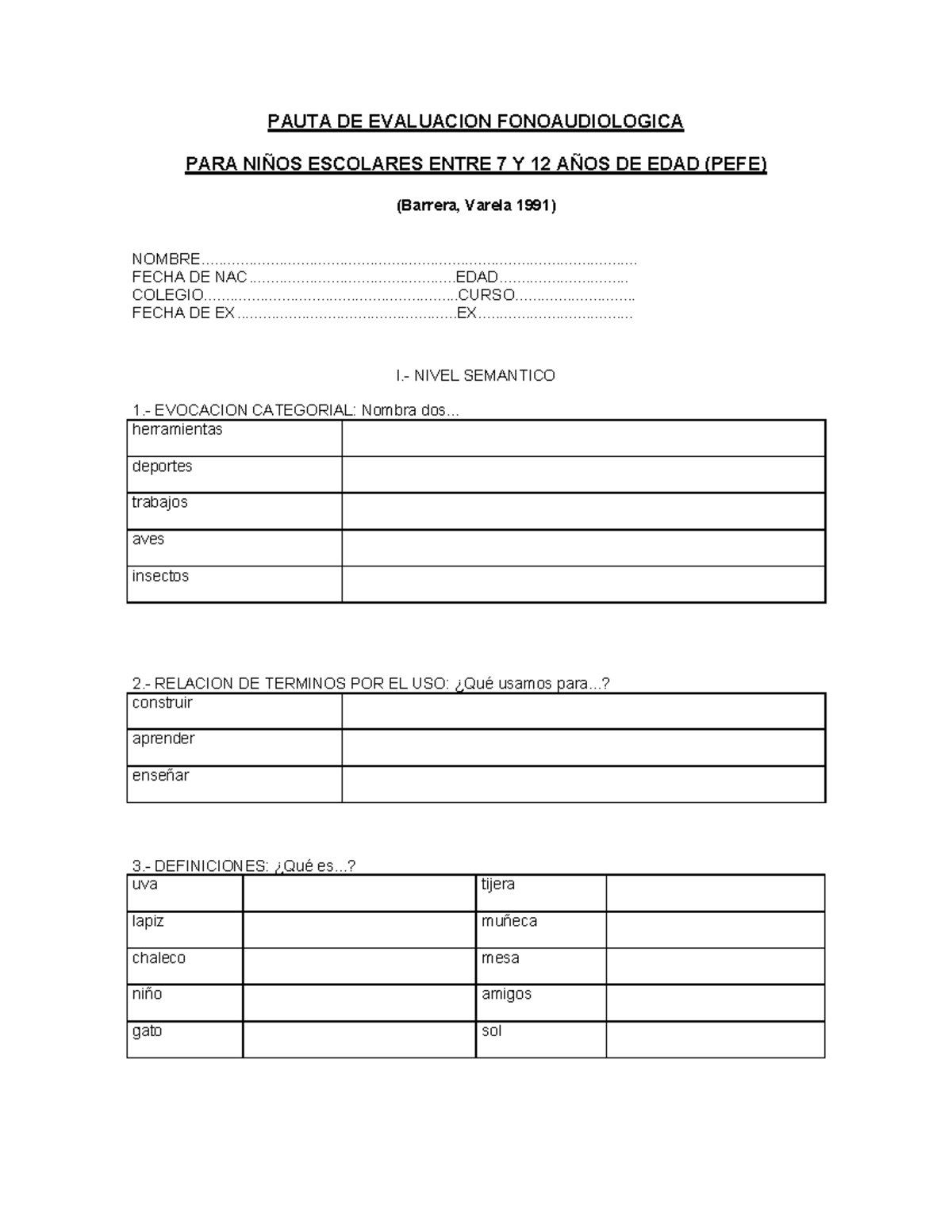 PEFE 7 a 12 años - PEFE edad escolar - PAUTA DE EVALUACION ...