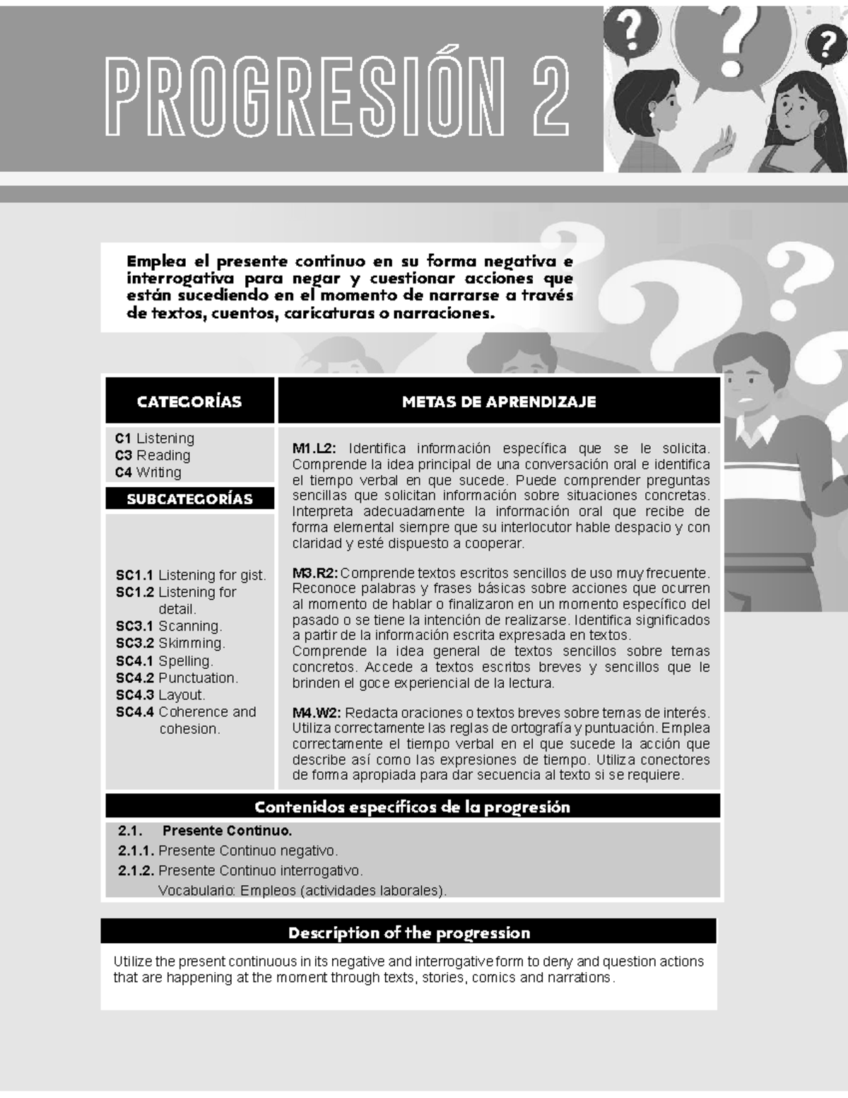 Progresión 2 y 3: Uso del Presente Continuo en Inglés II - Studocu