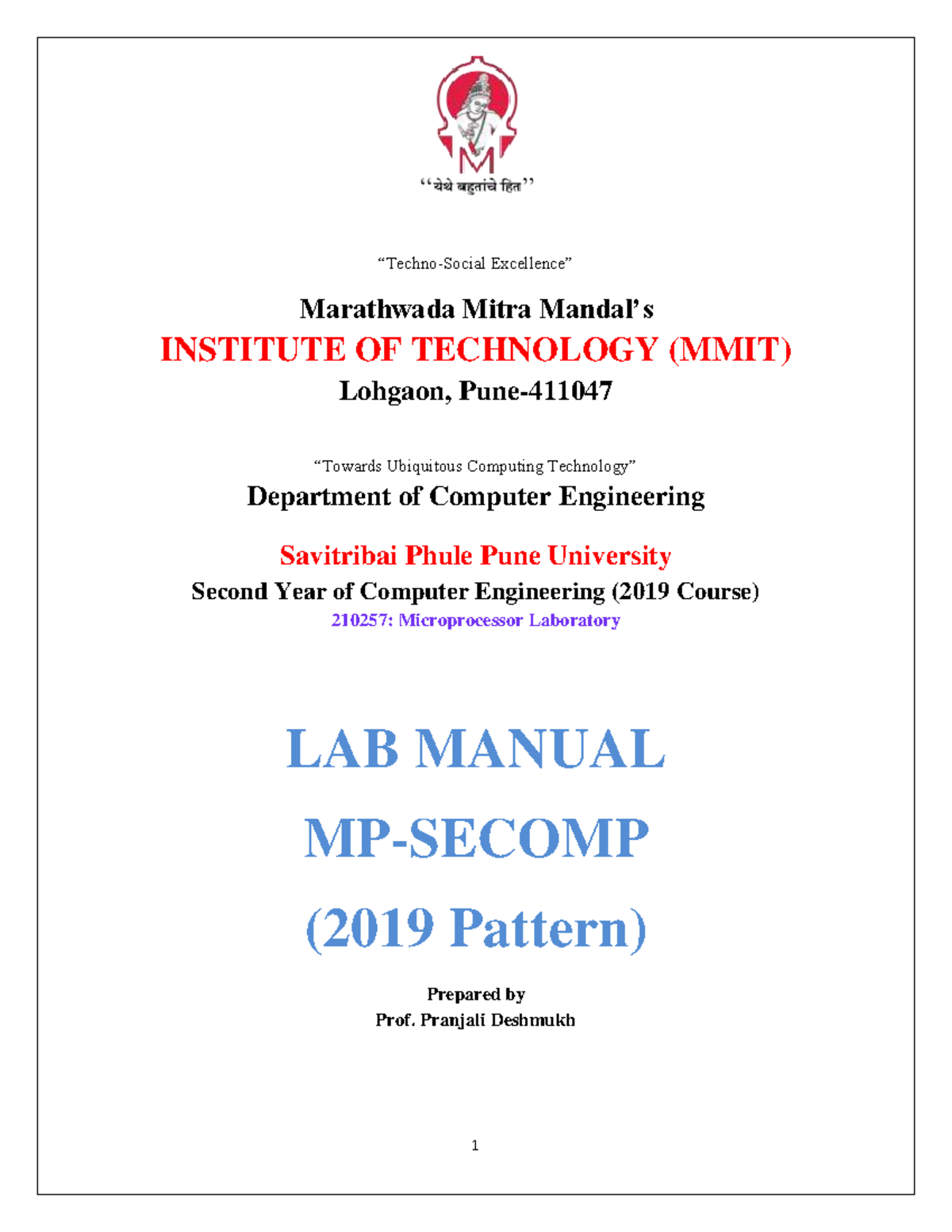 MP 210257: Microprocessor Lab Manual - Assembly Language Programming ...
