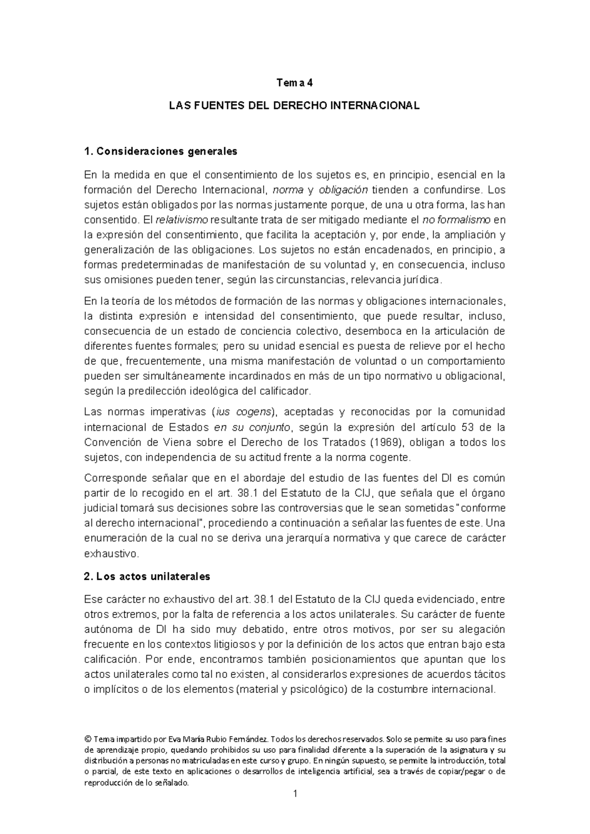 Tema 4: Fuentes del Derecho Internacional - Apuntes 1 - Studocu