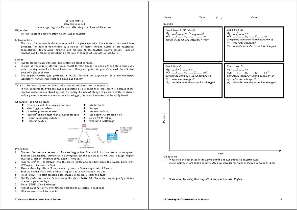 S5 Chemistry SBA: Investigating Factors Affecting Reaction Rate - Studocu
