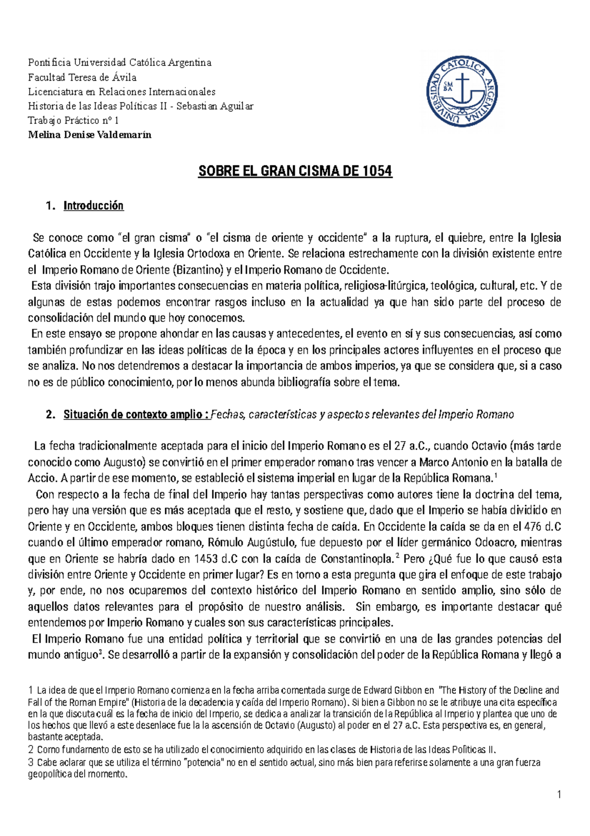 Trabajo Práctico 1: Análisis del Gran Cisma de 1054 (Historia II) - Studocu