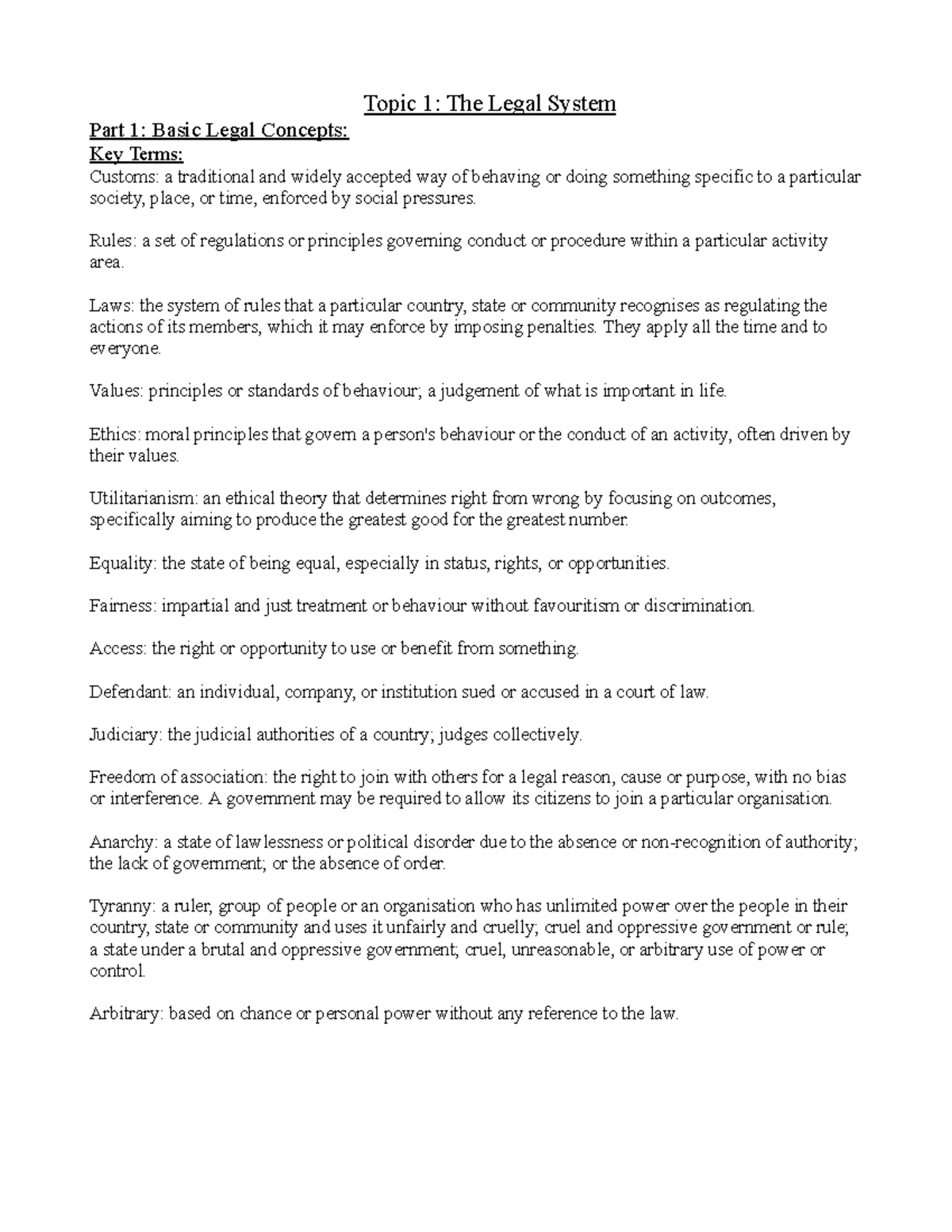 Legal Studies Yr11: Understanding the Legal System and Key Concepts ...