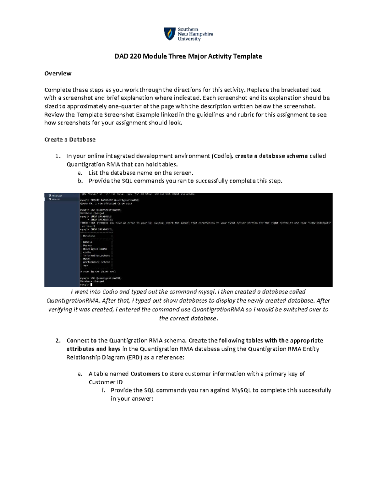DAD 220 Module 3 Major Activity: Database Schema Creation Guide - Studocu