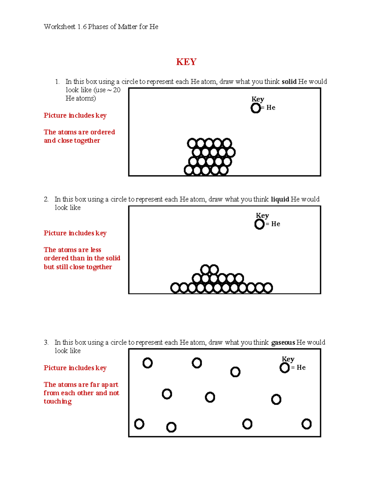 Phases of Matter Worksheet for He (Worksheet 1.6) - Studocu