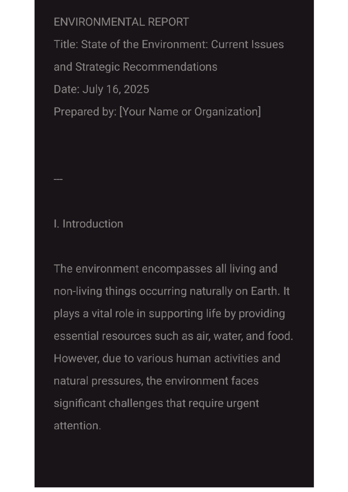 ENV 101: State of the Environment - Current Issues & Recommendations ...