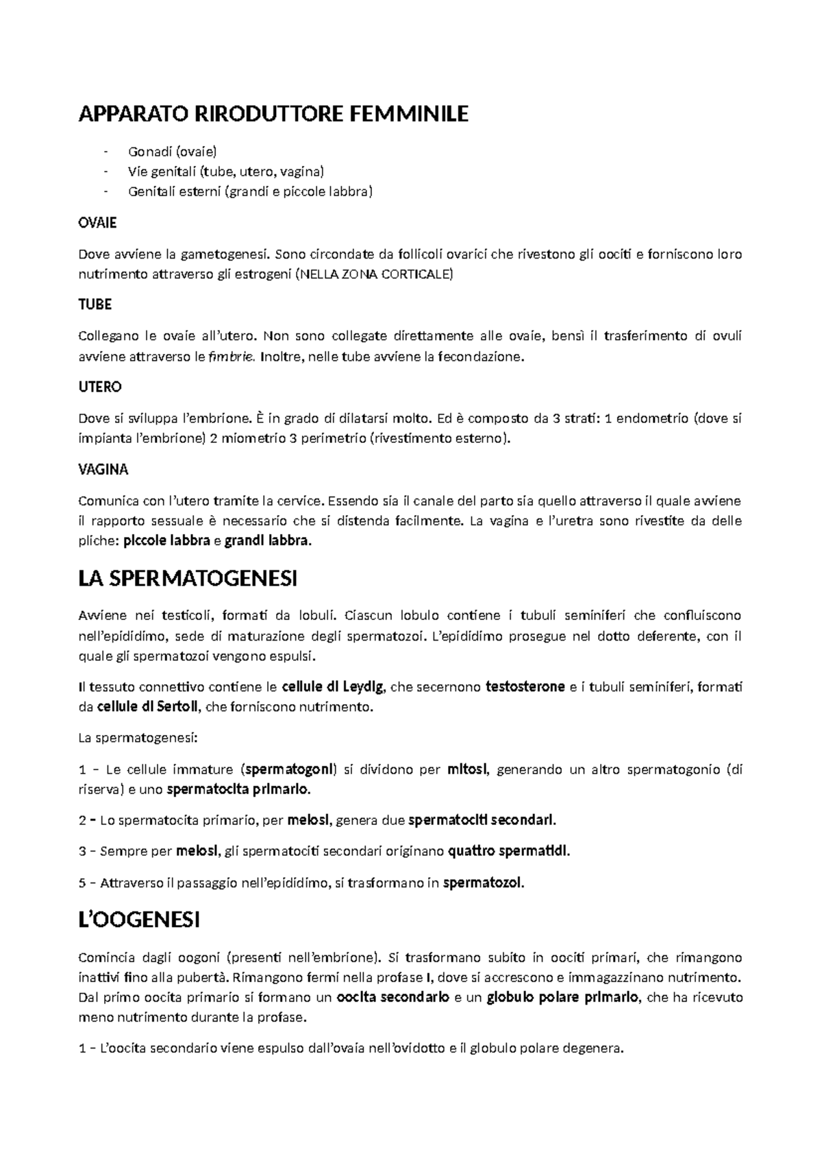 Riass bio - Appunti anatomia riprodeuzione - APPARATO RIRODUTTORE ...